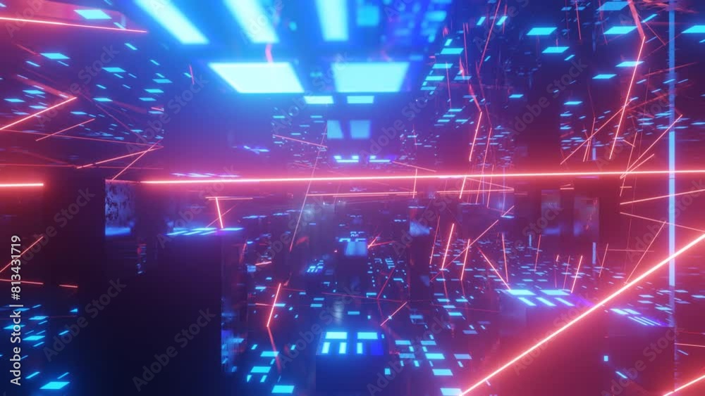 Vidéo Stock Hi-tech neon sci-fi tunel. Trendy neon glow lines form ...