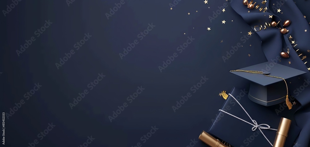 Graduation party invitation card mockup with a mortarboard and diploma ...