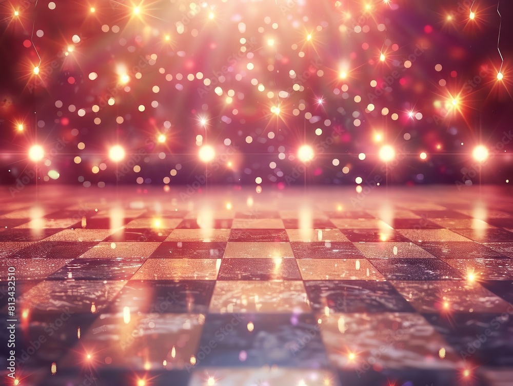 Prom night invitation card mockup on a shiny dance floor with sparkling ...