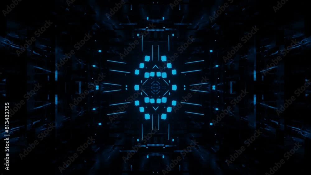 symmetrical 3d object or structure rotates and moves inside glass ...