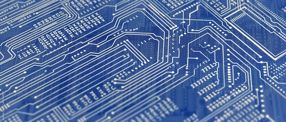 Deep blue circuits interlace with binary code in a seamless pattern ...