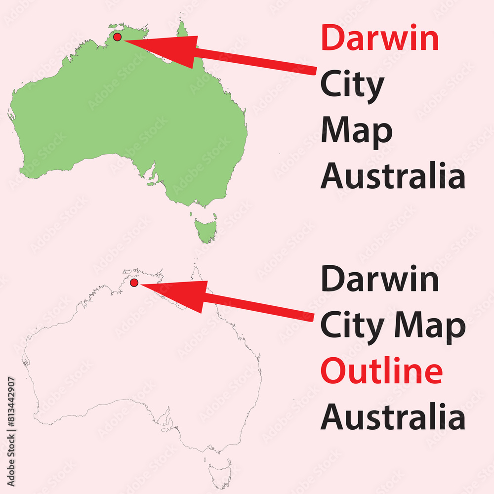 Darwin city map of australia, vector, map, outline, political , road ...