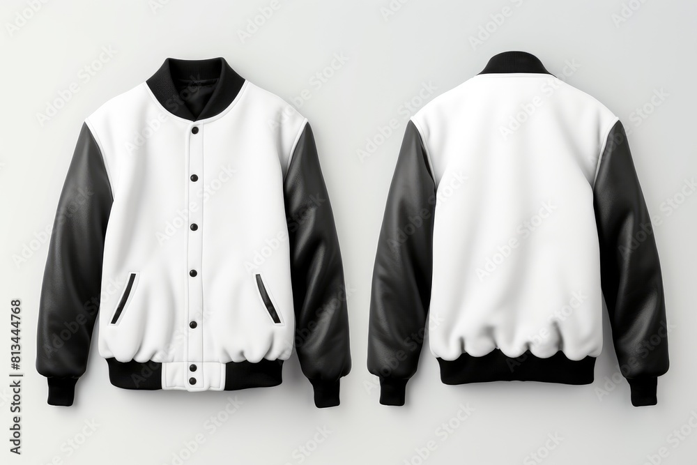 black and white varsity jacket mockup. front and back view Stock Photo ...