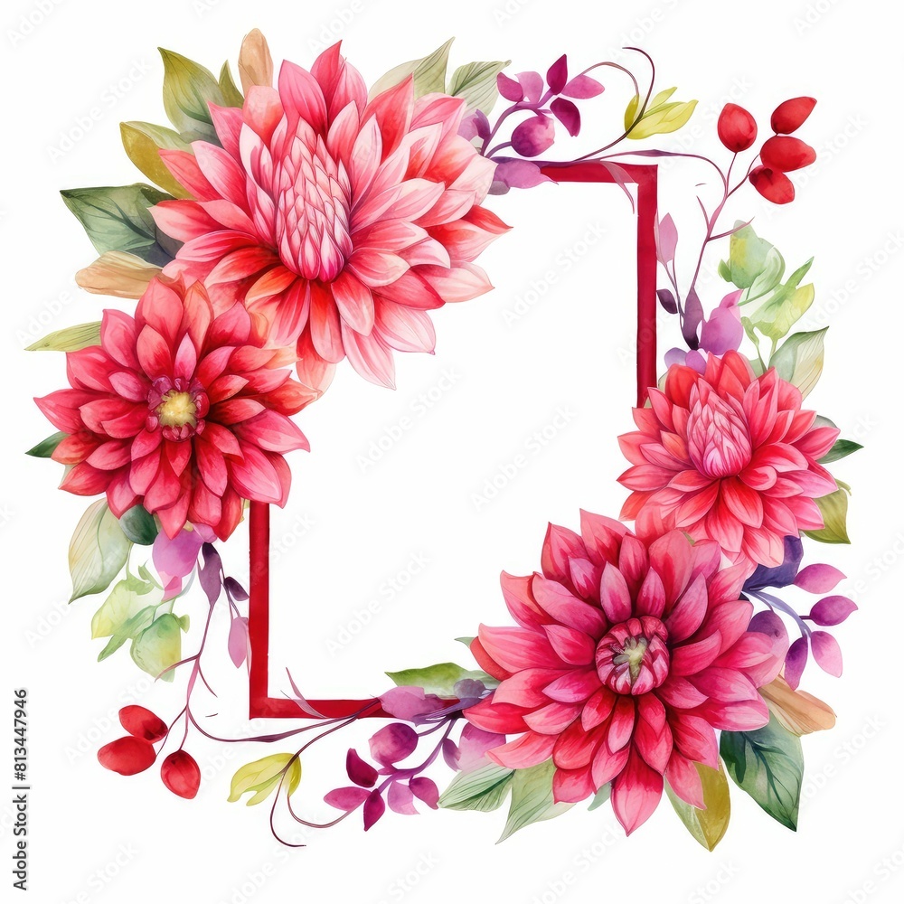 dahlia themed frame or border for photos and text.clusters of red,bold ...