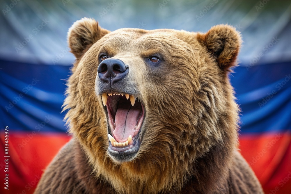 The state symbol of Russia. An angry, growling Bear on the background ...