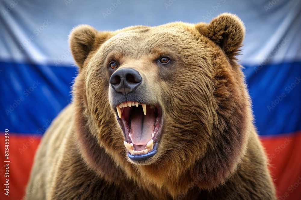 The state symbol of Russia. An angry, growling Bear on the background ...