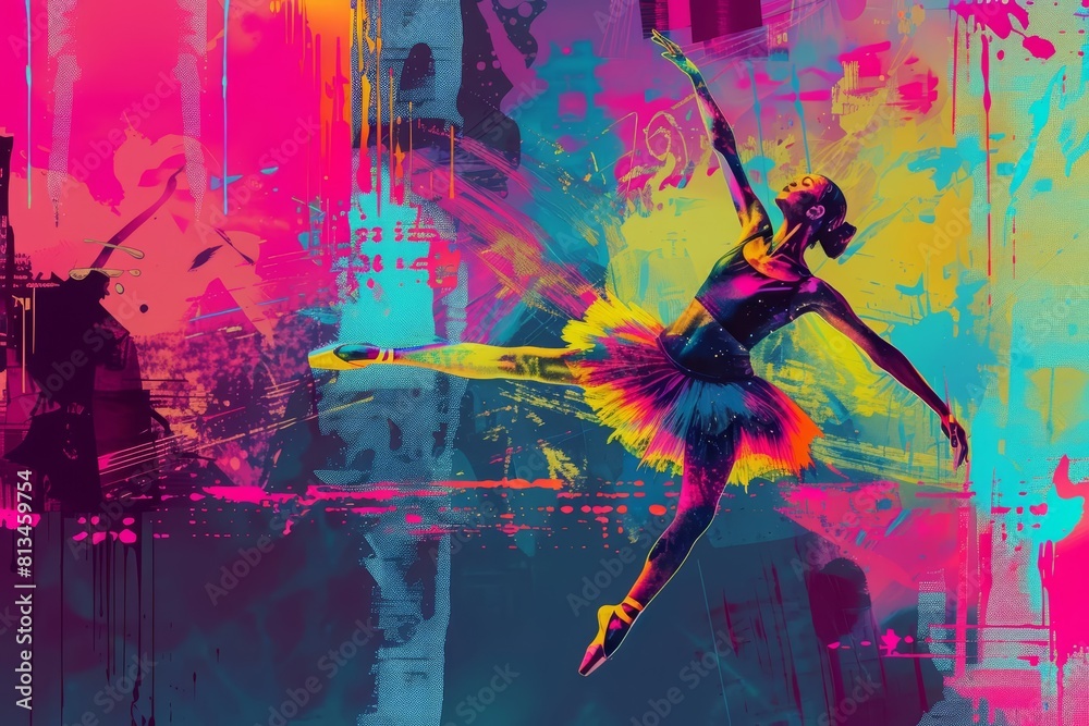 Futuristic Pop art color of a ballet dancer performing on International ...