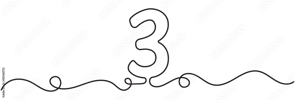 Number three. One line continuous Number 3 isolated on white background ...