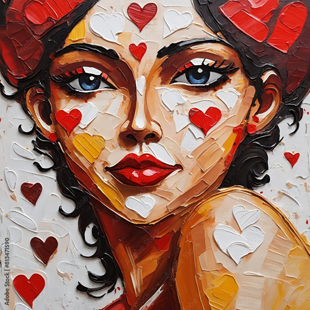 Queen of Hearts portrait - imitation Palette knife, impasto, oil ...