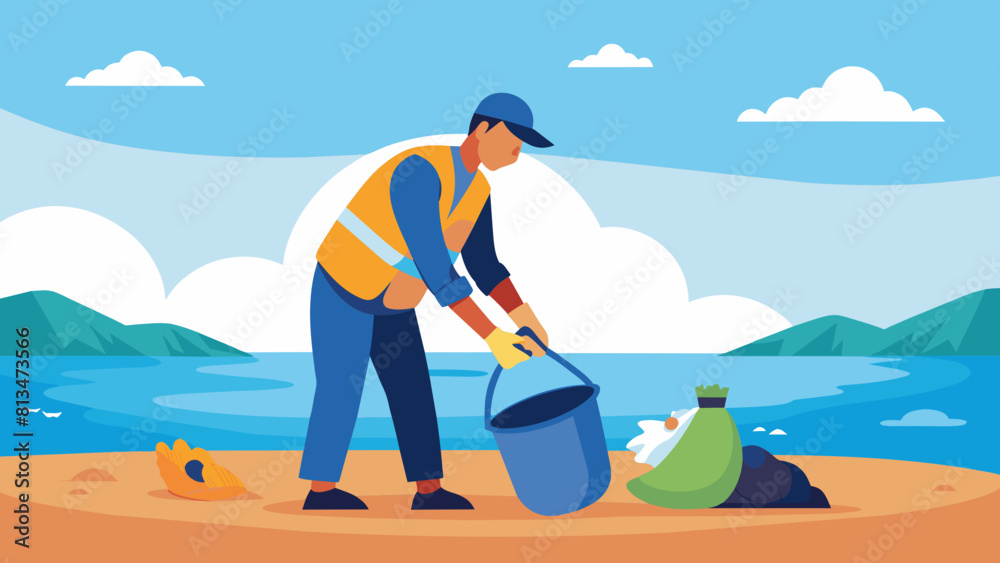 Beach Cleanup: Volunteer Protecting Marine Ecosystem. Perfect for ...