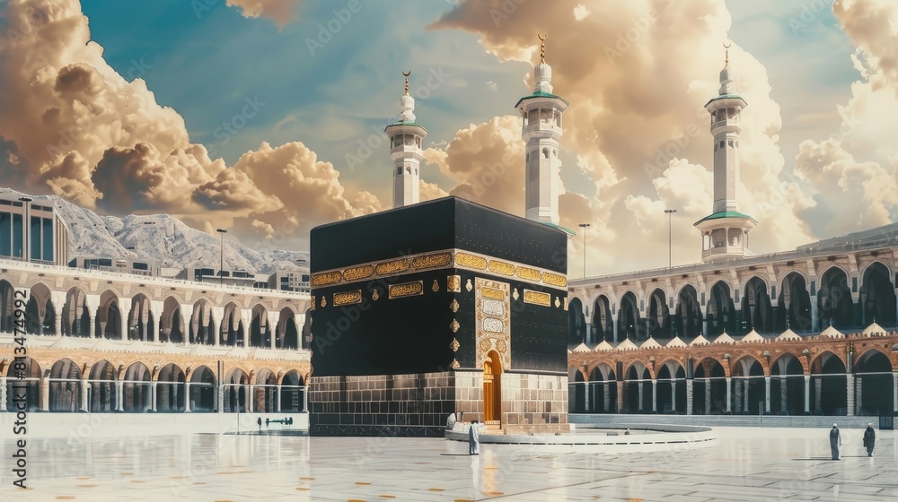 Holy Kaaba in Mecca, Saudi Arabia. A style in colored pencil sketch ...