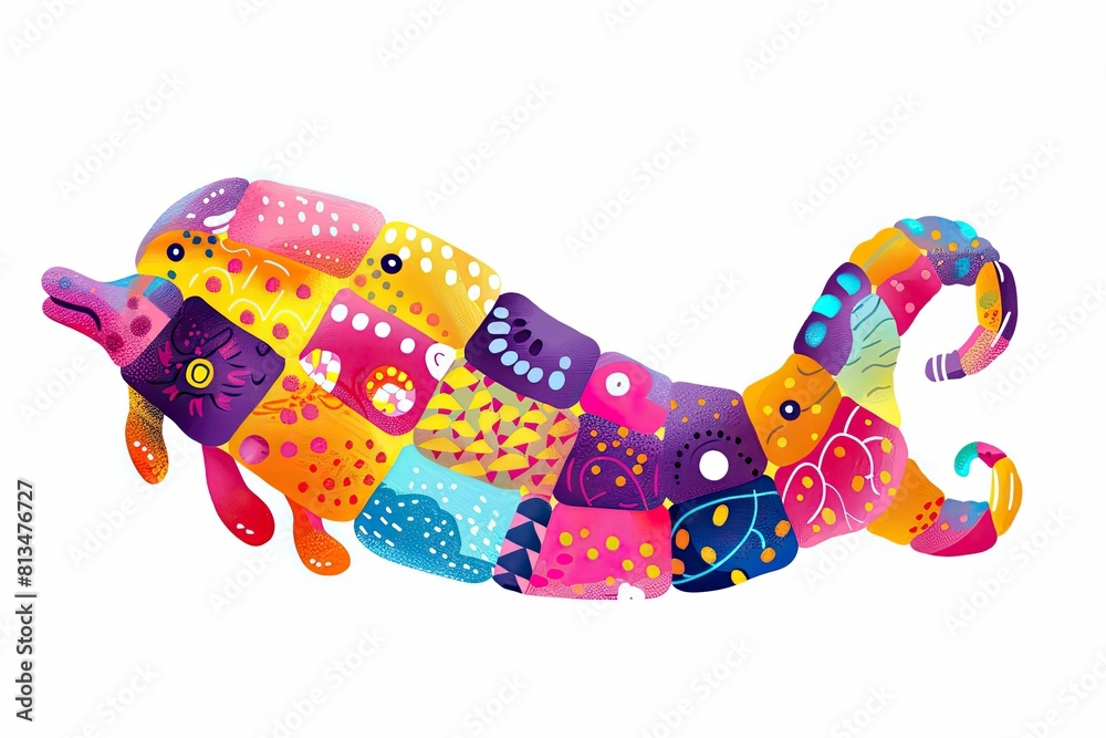 Cute Sea cucumber with colorful patchwork geometric pattern and ...