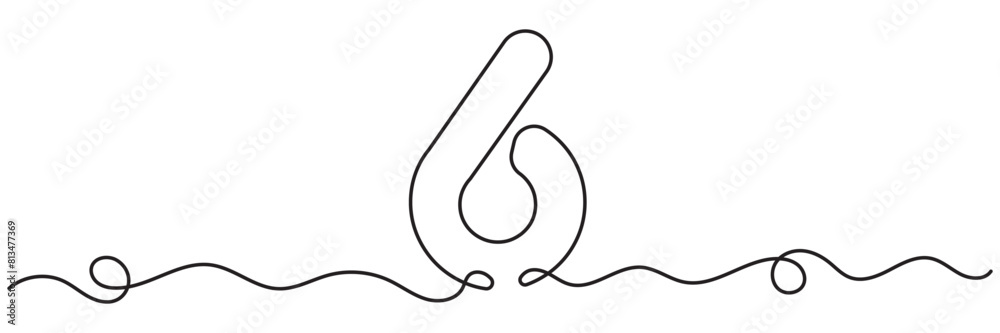 Number 6 line art silhouette. One line continuous outline vector ...