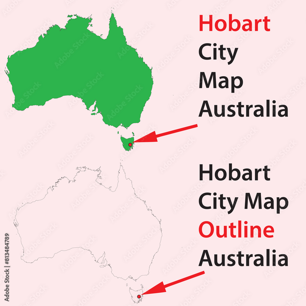 hobart city map of australia, vector, map, outline, political, road ...