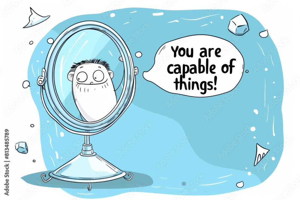 Cartoon cute doodles of a character looking in the mirror with the ...