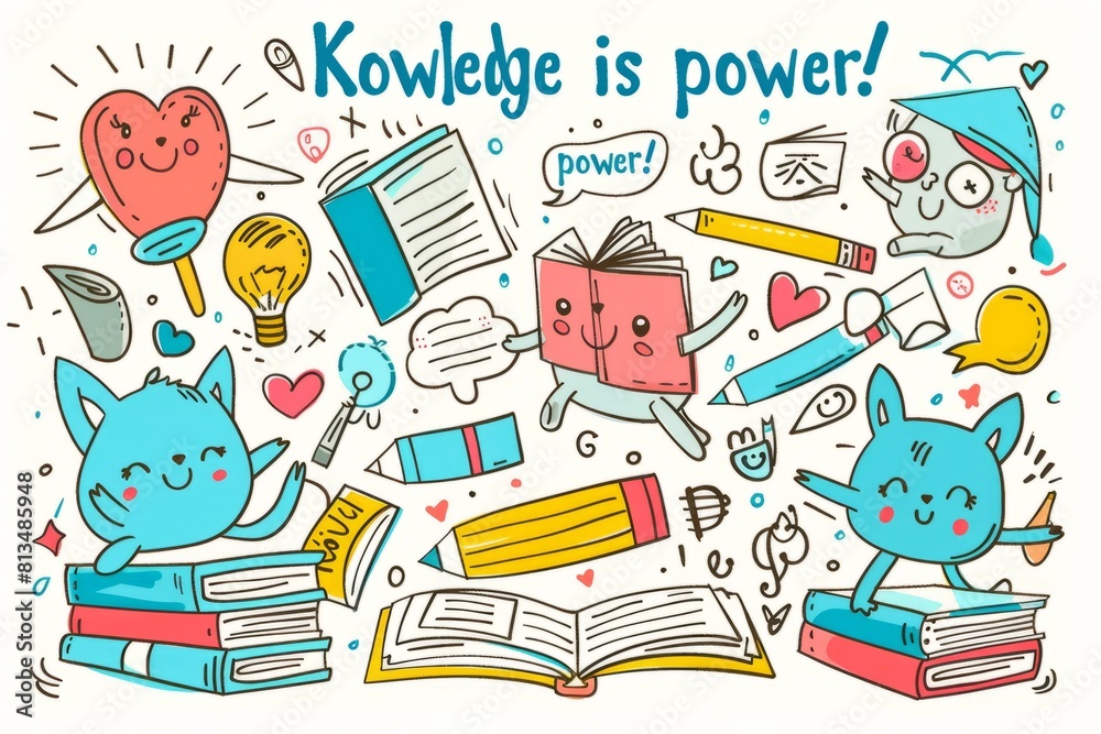 Cartoon cute doodles of characters studying hard with books and pencils ...