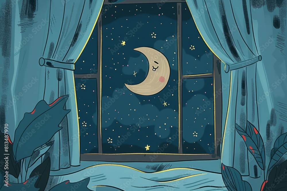 Cartoon cute doodles of a character gazing out of their bedroom window ...