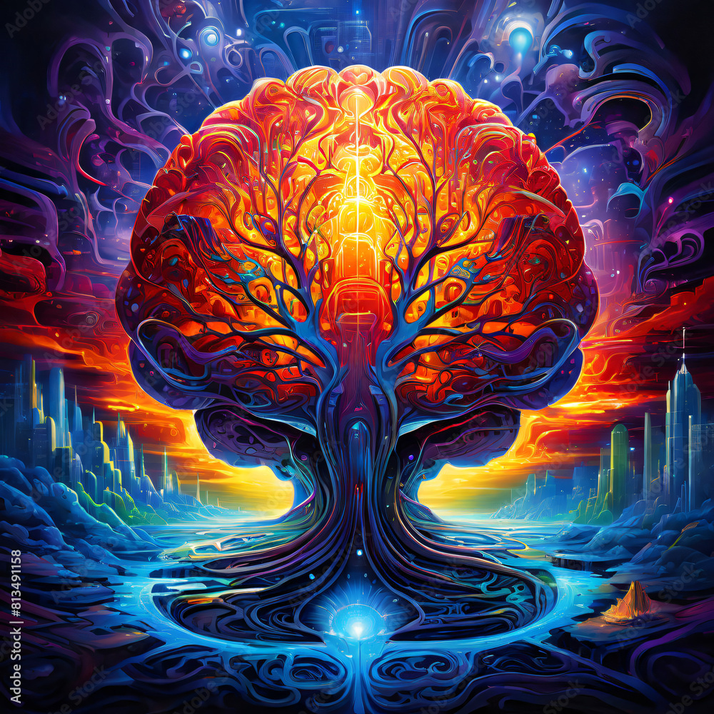Brain Tree Concept Showing A Fantasy Art Masterpiece with Psychedelic ...