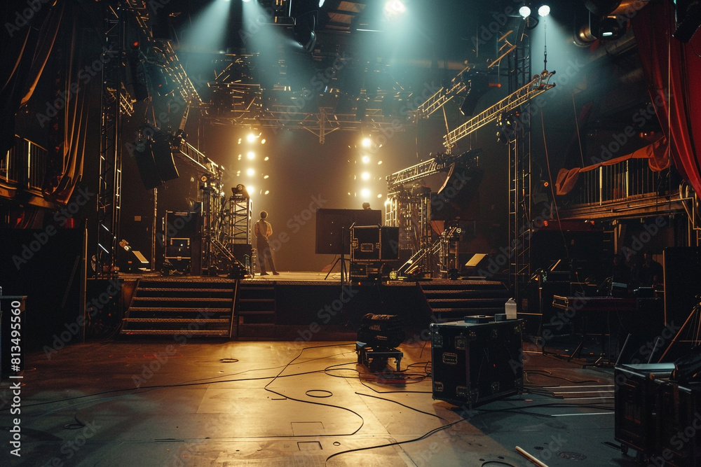 A Live stage production being built in a center stage type venue Stage ...