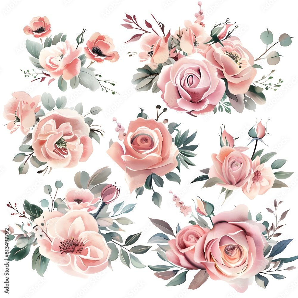 flower clip art set on white background Stock Illustration | Adobe Stock