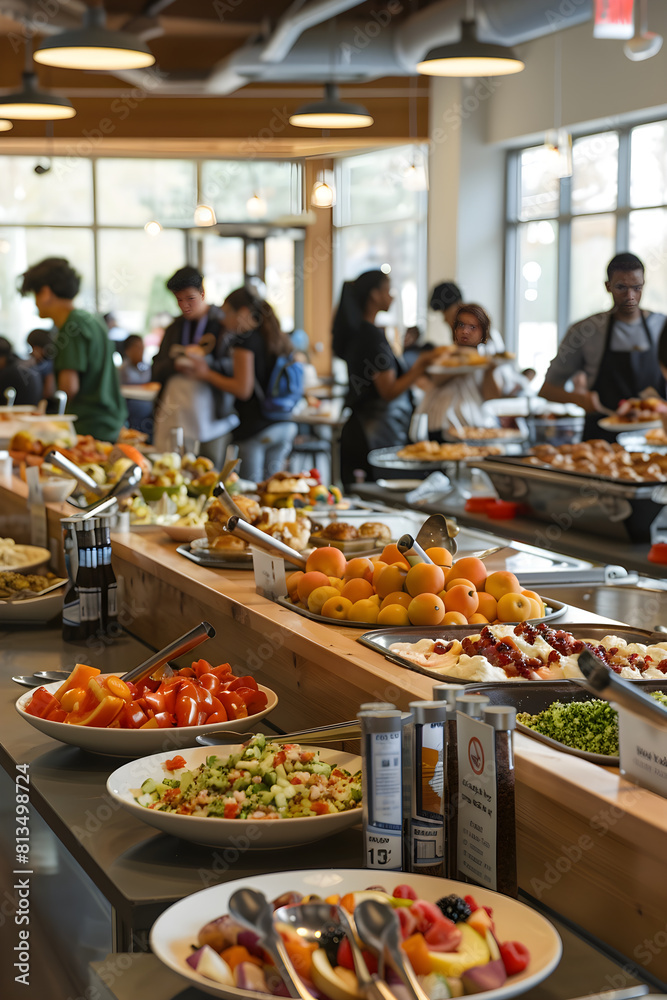 Bustling University Dining Hall Showcasing A Buffet With Diverse Food ...