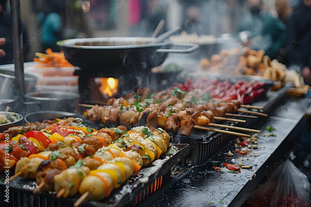 Global Street Food : A bustling street corner captured during a food ...