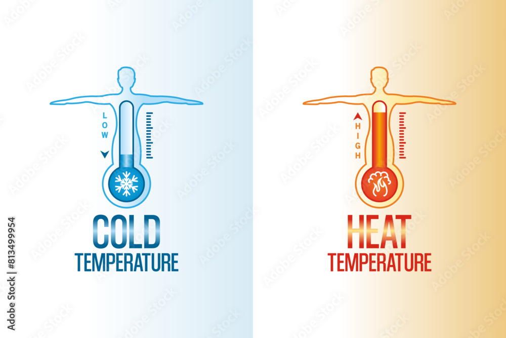 Human body cold and hot temperature, Thermometer logo check temperature ...
