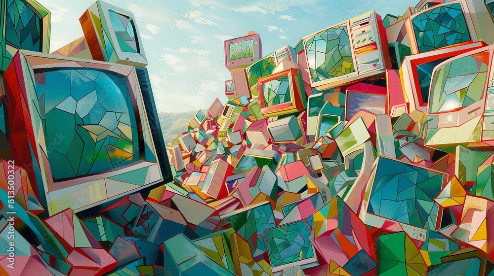 Abandoned computer monitors form a pile of garbage, highlighting the ...