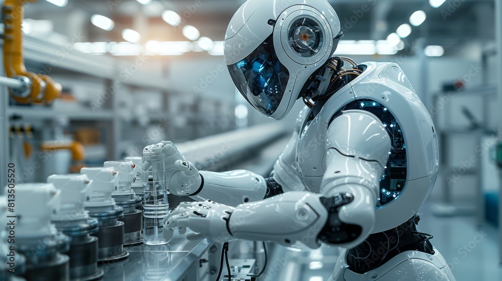 High-tech robotics lab experimenting with new machinery, sleek and ...