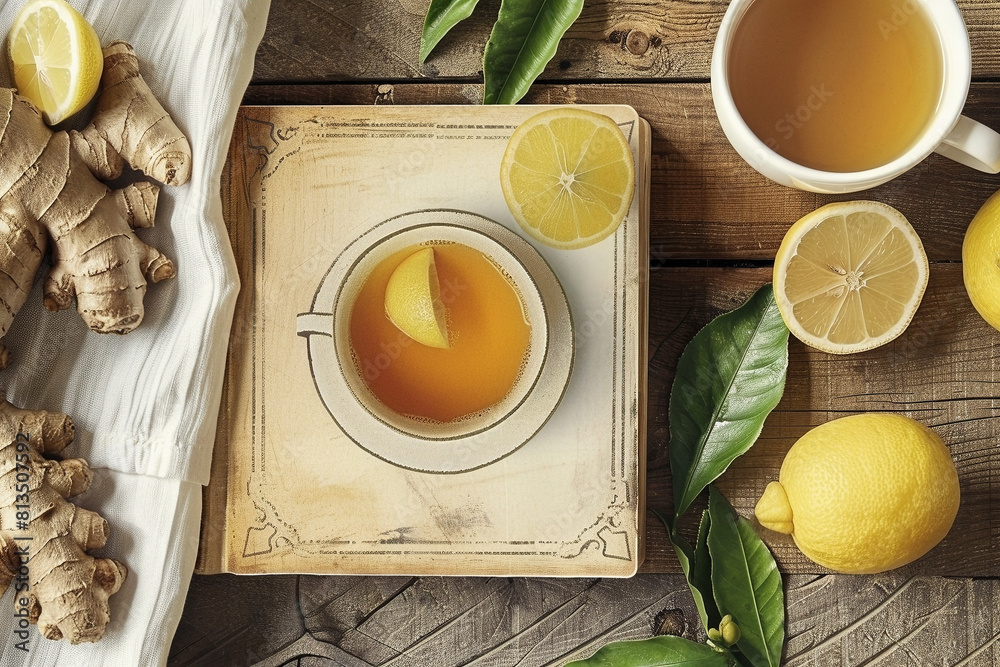 An illustration of a drawing of a cup of lemon tea on top of a book ...