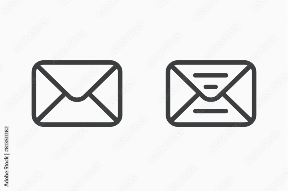 A vector icon of an envelope is shown in two different styles, one as a ...