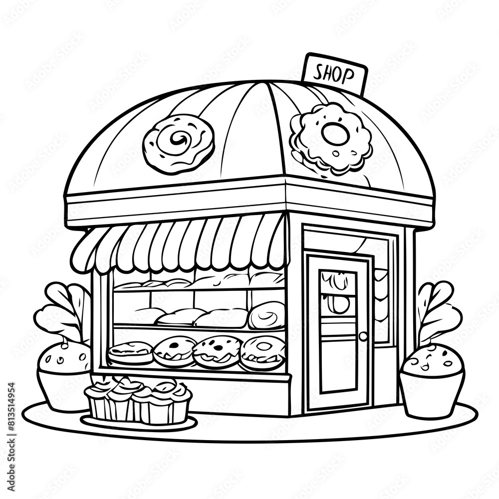 Vector illustration of a cute bakery doodle for toddlers colouring page ...