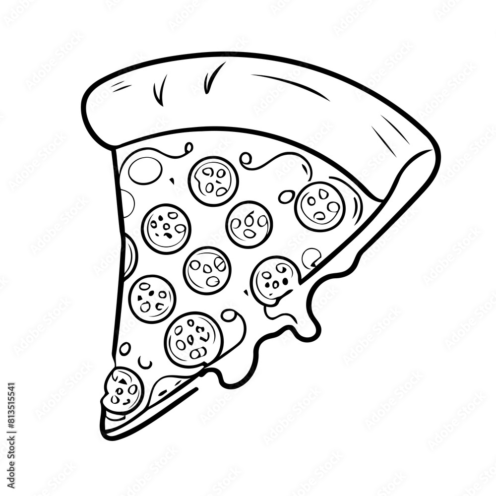 Simple vector illustration of pizza drawing for kids colouring page ...