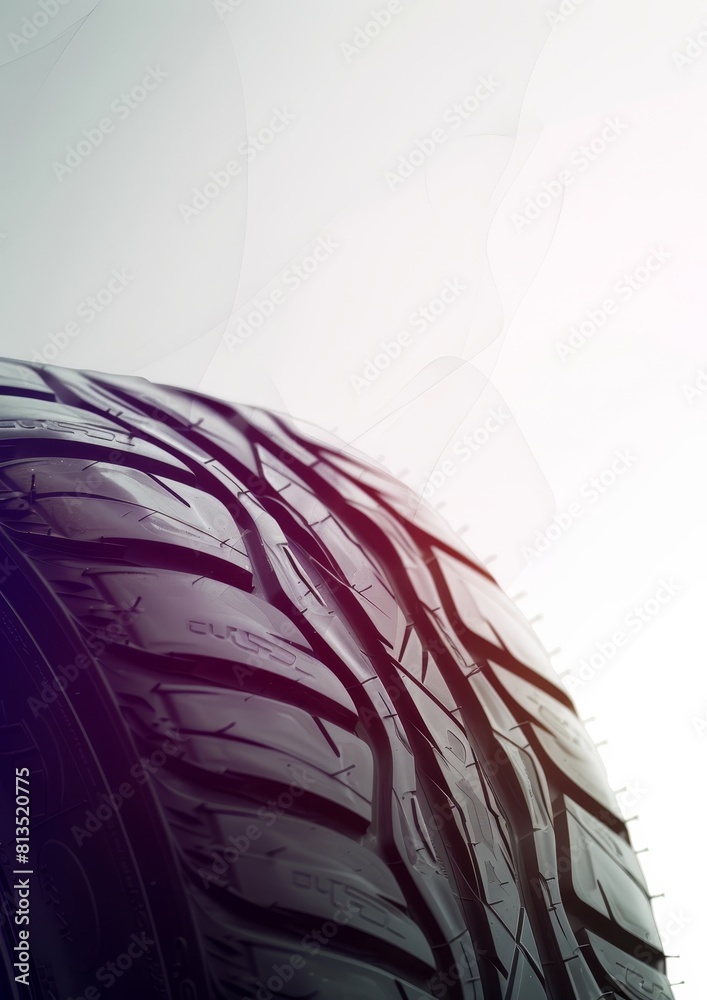 A close-up of a tire with detailed tread patterns and red highlights ...