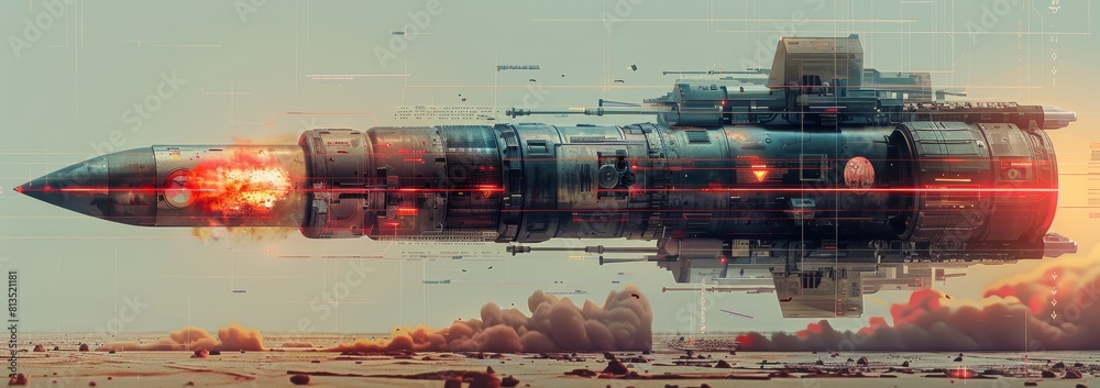 Double exposure of a smart tech gadget and a missile, side view ...