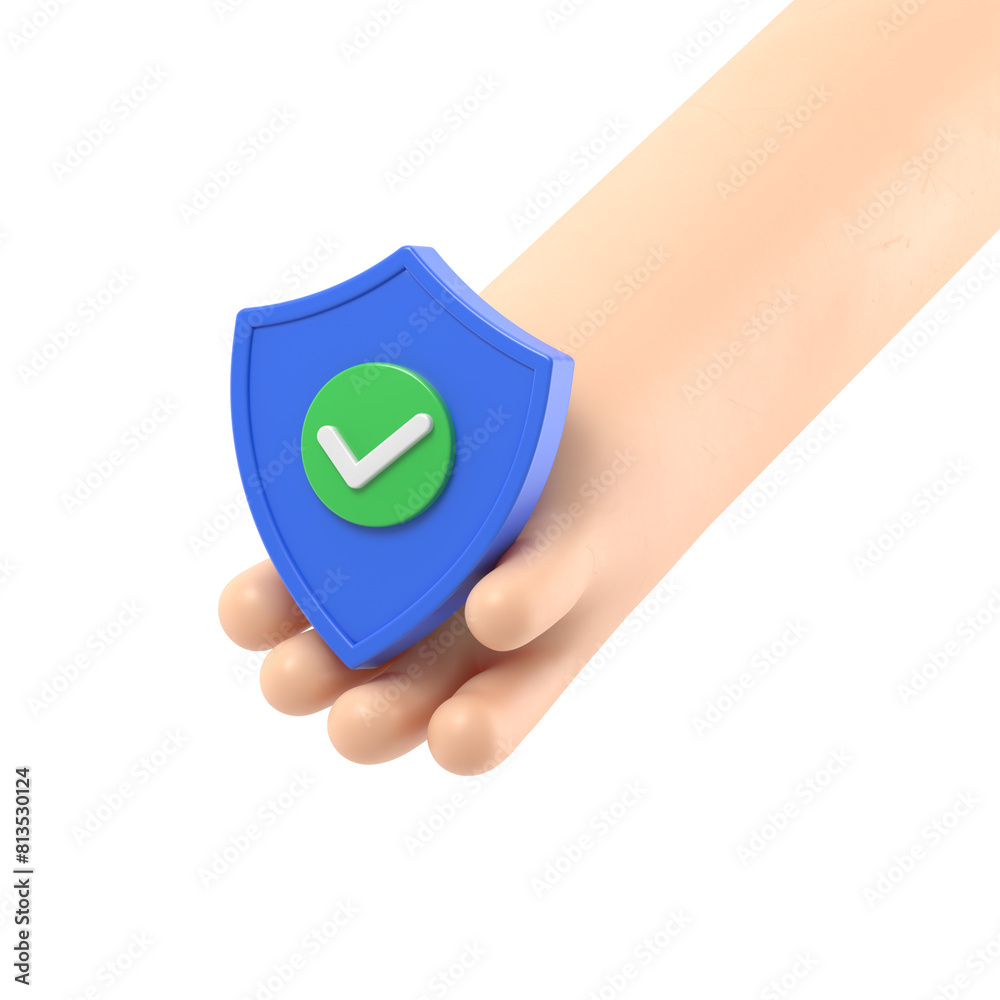 Transparent Backgrounds Mock-up.3D Hand holding security shield and ...