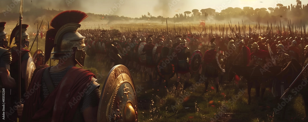 Ancient roman warriors on the battlefield, Roman Empire army at war ...