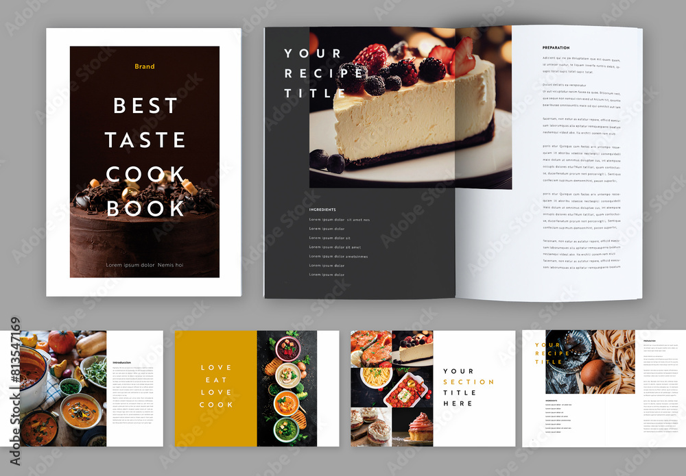 Minimal Cookbook with Yellow Accents Stock Template | Adobe Stock