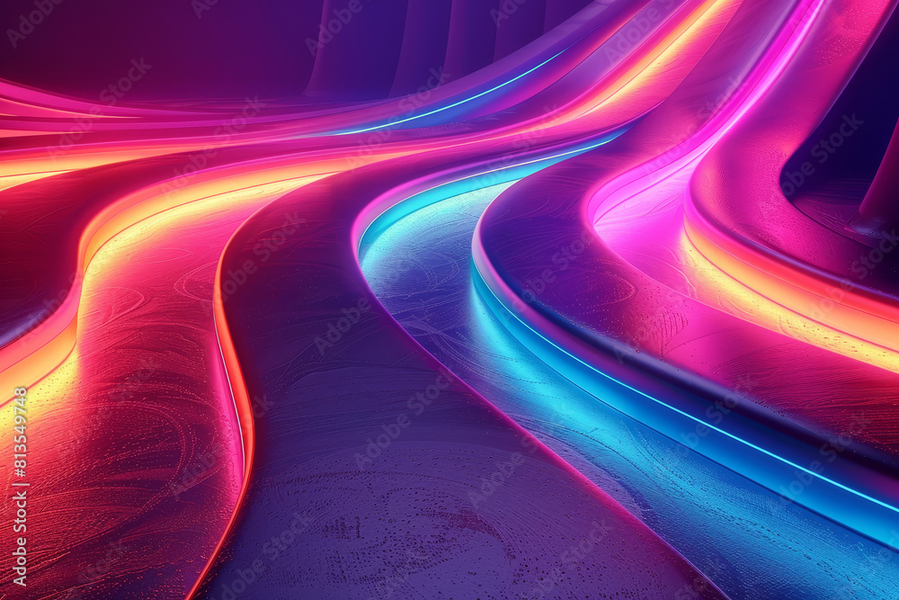 Colorful neon light waves with a smooth texture create an abstract ...