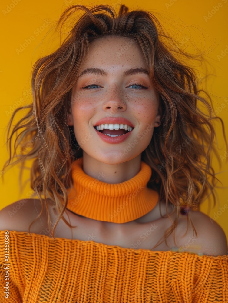 Confident happy dopamine girl with exaggerated expression, energetic ...