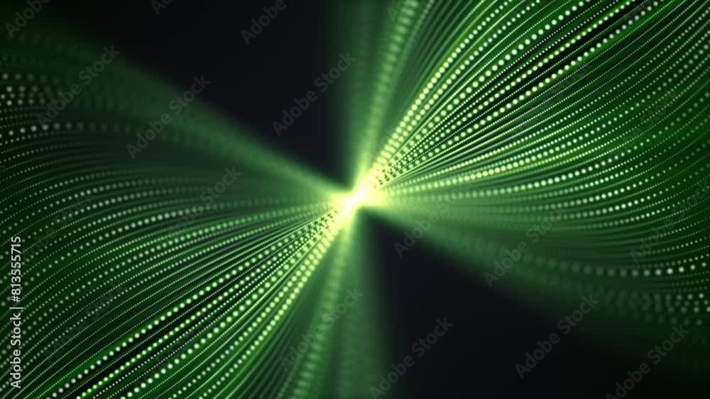 Looped green background with digital patterns of dotted lines in a ...