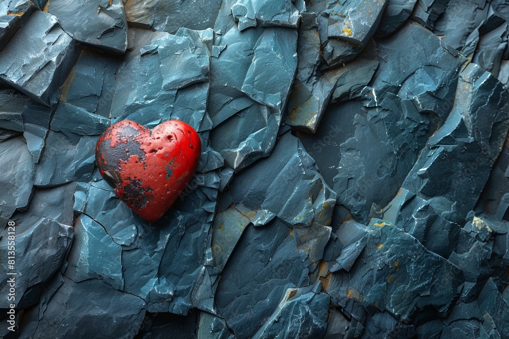 High-quality image of a textured slate rock surface with a singular ...