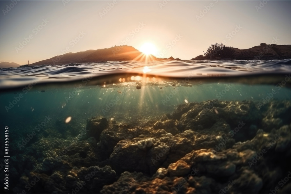 Explore the vibrant coral reefs underwater at sunset. Watch the marine ...