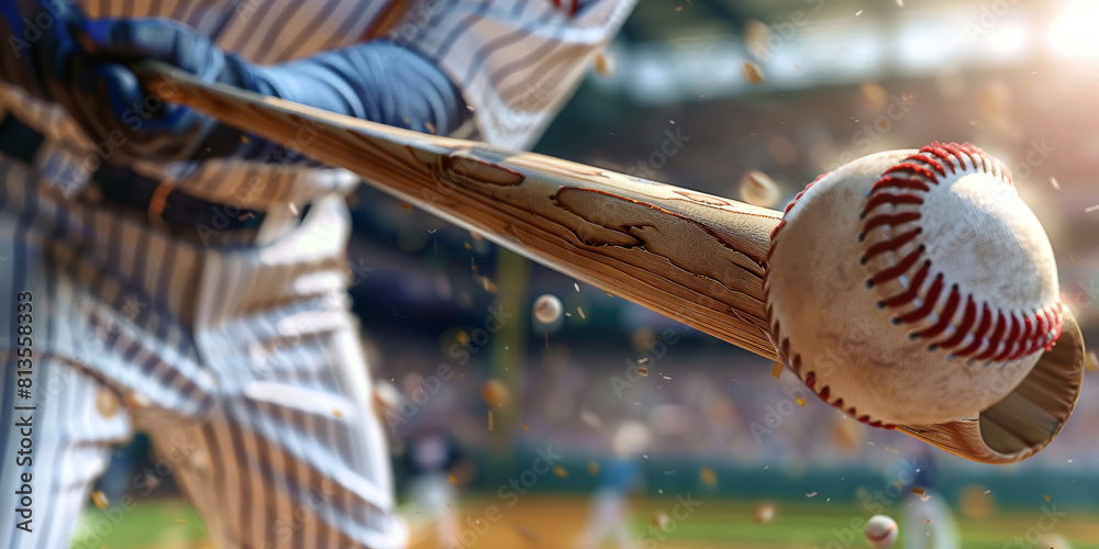 baseball bat hitting ball in air with crowd blurred background, white ...