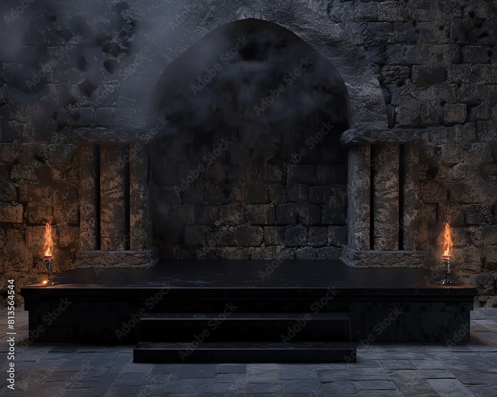 A haunted castle theme featuring a stark black 3D podium against a ...