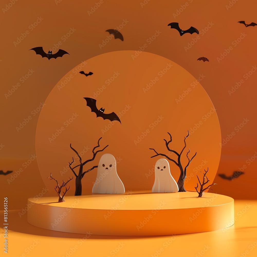 Sleek, minimalist Halloween 3D podium on a vivid orange gradient ...
