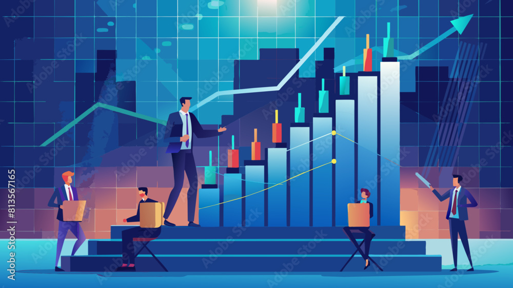 Blue gradient slim chart bars template, Flat design interface ...