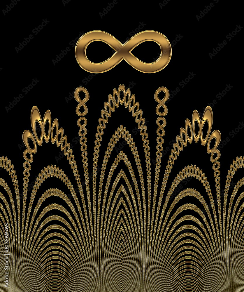 symmetrical design of golden infinity sign on black background, series ...
