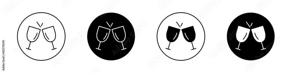 Glass-cheers icon set. champagne drink glass vector symbol. new year ...