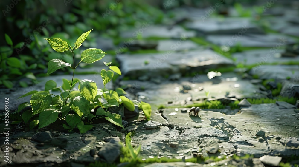 Overgrown foliage on a city sidewalk, illustrating nature reclaiming ...